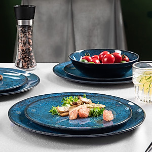 Gofunfun Melamine Dinnerware Sets for 4, Dinner Plates Bowls Set, Unbreakable Melamine Classic Blue Dinnerware, Dishwasher Safe Tableware Sets for Everyday Use, 12 Pcs