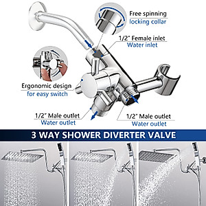 PDPBath All Metal Shower head with Handheld Combo, High Pressure 10" Rainfall Shower Head with Upgrade Adjustable Extension Arm, Shower Wand with 70" Extra Long Shower Hose, 3-Way Diverter-Chrome