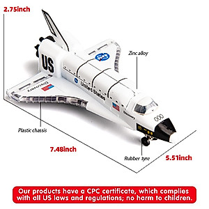 TGRCM-CZ 8'' Space Shuttle,US Discovery Airplane Toys, Alloy Pull Back Aircraft Model with Base LED Light and Sound, Display Plane for Boys Girls Adults Outdoor Games and Decoration, White