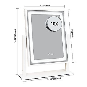 IBRIGHTSO Vanity Mirror with Lights, Lighted Hollywood Makeup Mirror, Touch Dimmable 3 Color Lights, Detachable 10X Magnification Mirror, 360° Rotation(12inches, White)