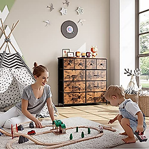 Nicehill Dresser for Bedroom with 10 Drawers, Storage Drawer Organizer, Tall Chest of Drawers for Closet, Living Room, Hallway, Entryway, Fabric Drawers (Rustic Brown)