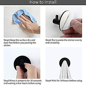 Kawlity Robe Towel Hooks, 6 Pack Strong Self-Adhesive Matte Black Towel Hooks, Heavy Duty Robe Towel Hooks Wall Mounted, Waterproof and Rustproof Stainless Steel Hooks for Bathrooms,Kitchen,Home