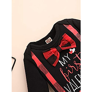 Baby Girl Boy Valentine Clothes My First Valentine’s Day Romper Top Cute Pant Newborn Infant 2Pcs Outfit (black, 3-6M)