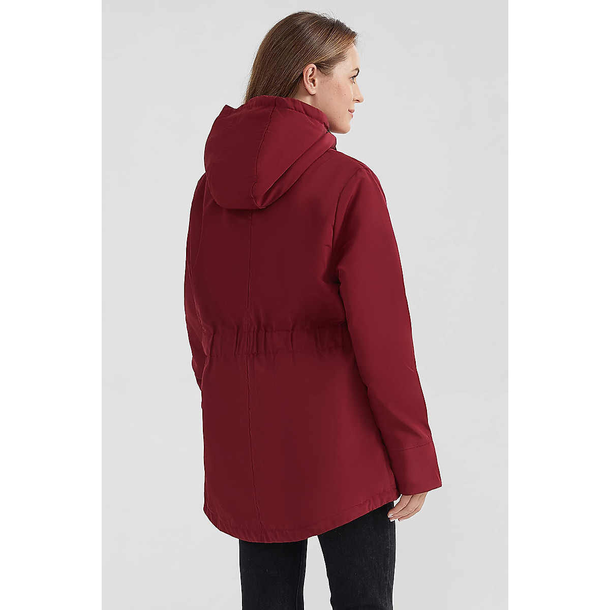 ELEZAY Women's Parka Jacket Hooded Stylish Winter Coats with Polar Fleece Lining Mid Length Warm Parka Coats Zipper Closure Wine, Large