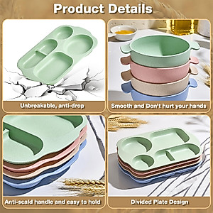 Hlukana 24 Pcs Wheat Straw Dinnerware Cutlery Set, Unbreakable Tableware Set, Including Kids Toddlers Divided Plates, Bowls, Cup, Cutlery Spoons Knifes Forks, BPA Free, Microwave Dishwasher Safe