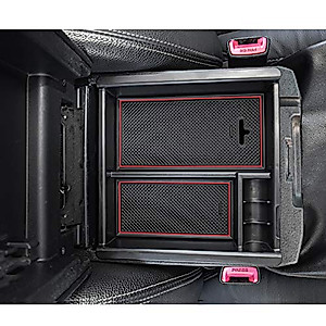 JDMCAR Compatible with Center Console Organizer 2023 Toyota Tacoma Accessories 2022 2021 2020 2019 2018 2017 2016,Tacoma Insert ABS Black Materials Tray - (Red Trim)