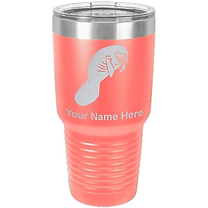 LaserGram 30oz Vacuum Insulated Tumbler Mug, Manatee, Personalized Engraving Included (Coral)
