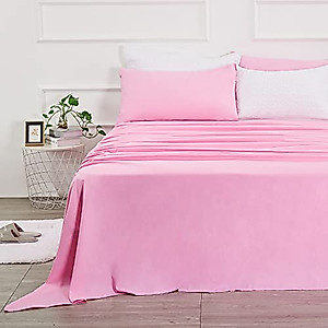 Best Season 400 Thread Count Cotton Queen Size Sheet Set (Pink Color) 4 Piece - 100% Long Staple Cotton Sheets Set, Soft Cotton Bed Sheets Sets with Deep Pocket fit Upto 16 inch
