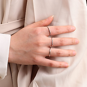 MILACOLATO 3Pcs 925 Sterling Silver Rings for Women Men 18K White Gold Plated Plain Band Knuckle Stacking Thumb Rings Diamond-Cut Wave Stackable Ring Set Comfort Fit Size 8