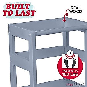 Play Platoon Toddler Kitchen Stool - Gray Wooden Step Stool Standing Tower for Kids Kitchen Counter Learning