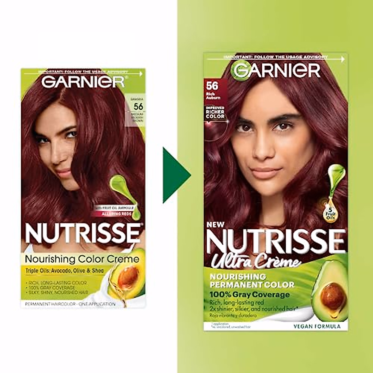 Garnier Hair Color Nutrisse Nourishing Creme, 56 Medium Reddish Brown (Sangria) Permanent Hair Dye, 2 Count (Packaging May Vary)