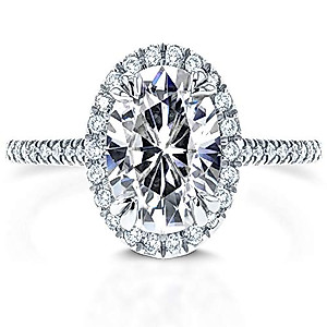 Kobelli Oval Moissanite and Lab Grown Diamond Halo Engagement Ring 1 4/5 CTW 14k White Gold (GH/VS, DEF/VS), 6.5
