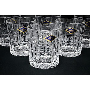 BOHEMIAN CRYSTAL GLASS SET 1+6 DECANTER 23oz./700ml. + TUMBLERS 10oz./300ml. WHISKEY VODKA LIQUEUR JUICE VINTAGE ''Diplomat'' DESIGN ELEGANT CENTERPIECE Set-7 Pcs CLASSIC CZECH CRYSTAL GLASS