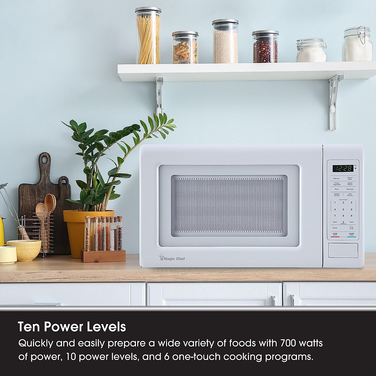 Magic Chef MC77MW Countertop Microwave Oven, Small Microwave for Compact Spaces, 700 Watts, 0.7 Cubic Feet, White