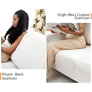 AMERLIFE 89 inch Sofa, Oversized Sofa-Modern Sofa Couch in Corduroy, 3 Seater Sofa for Living Room, White Deep Seat Sofa