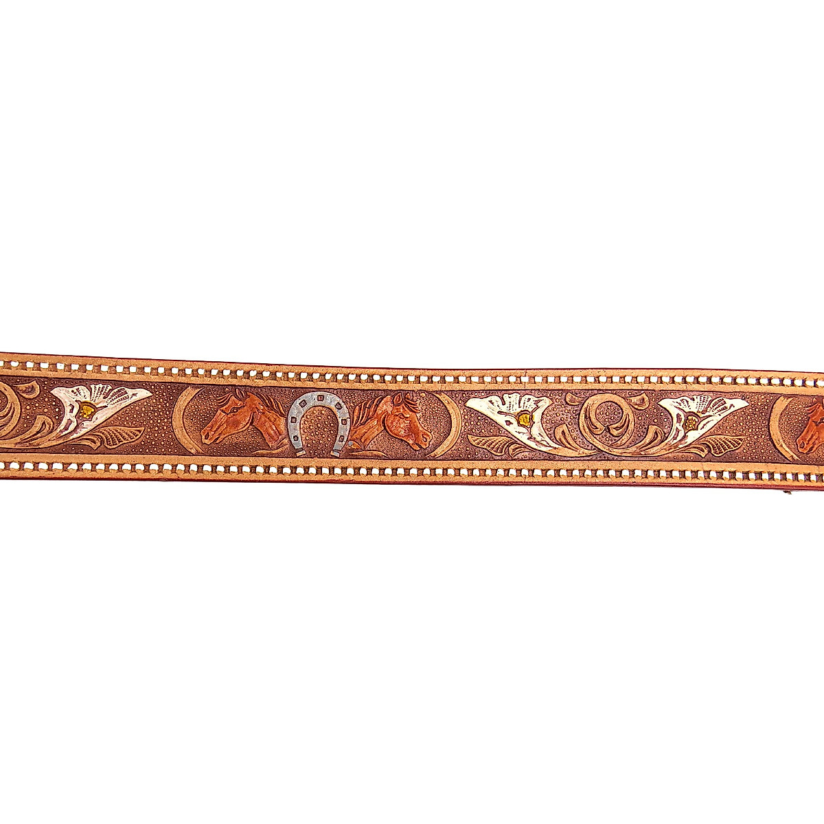 Needzo Painted Horse Decorative Leather Belt, Intricate Carved Floral Designs, Western Cowboy Apparel for Men and Women, Utility Tool Belts, Country Themed Wild West Gifts, Made in Mexico, Size 36