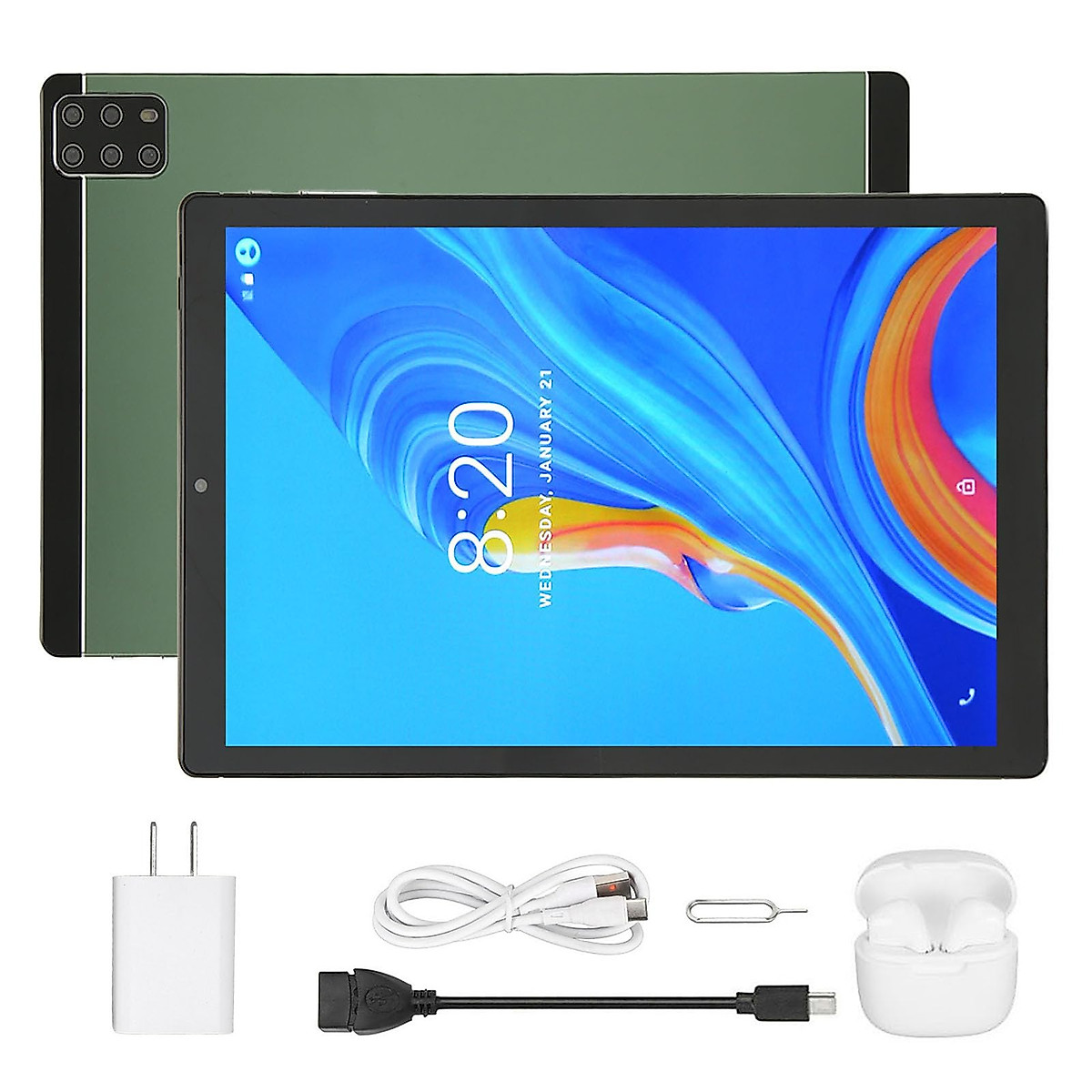 FOLOSAFENAR HD Tablet, 6GB 128GB 100‑240V 10.1 Inch Tablet PC with Earbuds for Work for Android 12 (US Plug)