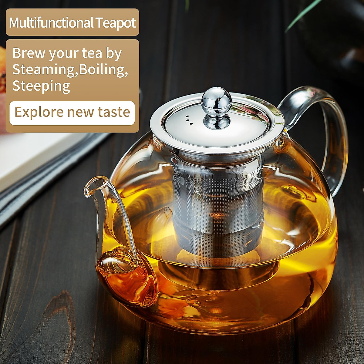 DOPUDO 40OZ (1200ML) Glass Teapot Tea Pot With Infuser, Glass Kettle For Stove Top, Tea Glass Pot, Glass Tea Cup With Infuser And Lid For Loose Leaf Tea Steeper, Microwave Dishwasher Safe