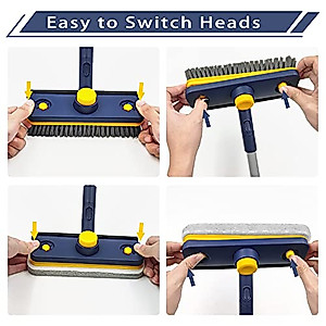 JEHONN Carpet Floor Sweeper with Horsehair, Tub Tile Scrub Brush 3 in 1 Shower Brush