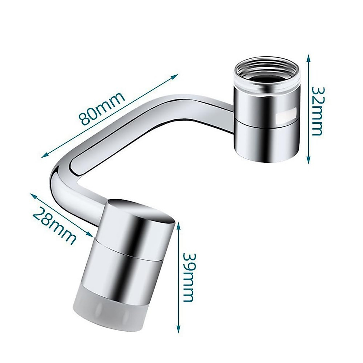 CONOB Extended Faucet Head, C Arm Faucet Aerator, 1080 Degree Rotation, 2 Water Outlet, 55/64” Female Thread, Brushed Brass Design for Bathroom Kitchen Bar Outdoor, Mother's Day Gift (Chrome)