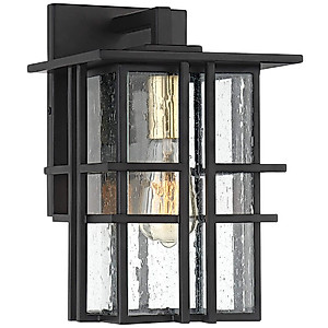 Possini Euro Design Arley Modern Outdoor Wall Light Fixture Black Geometric Frame 12" Seedy Glass for Exterior Barn Deck House Porch Yard Patio Outside Garage Front Door Garden Home Roof Lawn