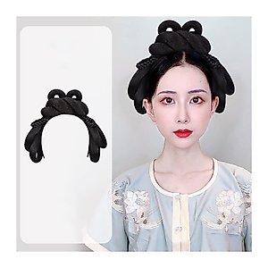 VIORED Hair Bun Hair Extensions Synthetic Ancient Chinese Hair Bun Wig Hanfu Headdress Elegant Ancient Headdress Accessories Wig Black Lady Wig Hair Pieces (Color : 003)