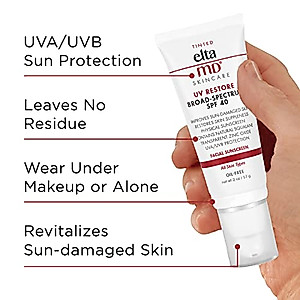 EltaMD UV Restore SPF 40 Anti Aging Face Moisturizer For Women, Broad Spectrum Physical Sunscreen with Zinc Oxide, Tinted Face Sunscreen, Anti Aging Moisturizer, Improves Skin Smoothness, 2 OZ Tube