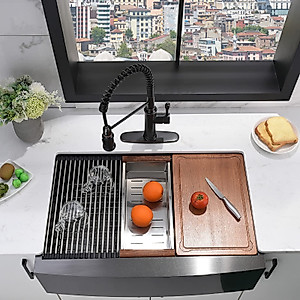 36 Inch Farmhouse Kitchen Sink Matte Black-HACHENL 36x22 Apron Front Farmhouse Workstation Kitchen Sink 16 Gauge Black Stainless Steel 10 Inch Deep Kitchen Sink Single Bowl Farmhouse Sink