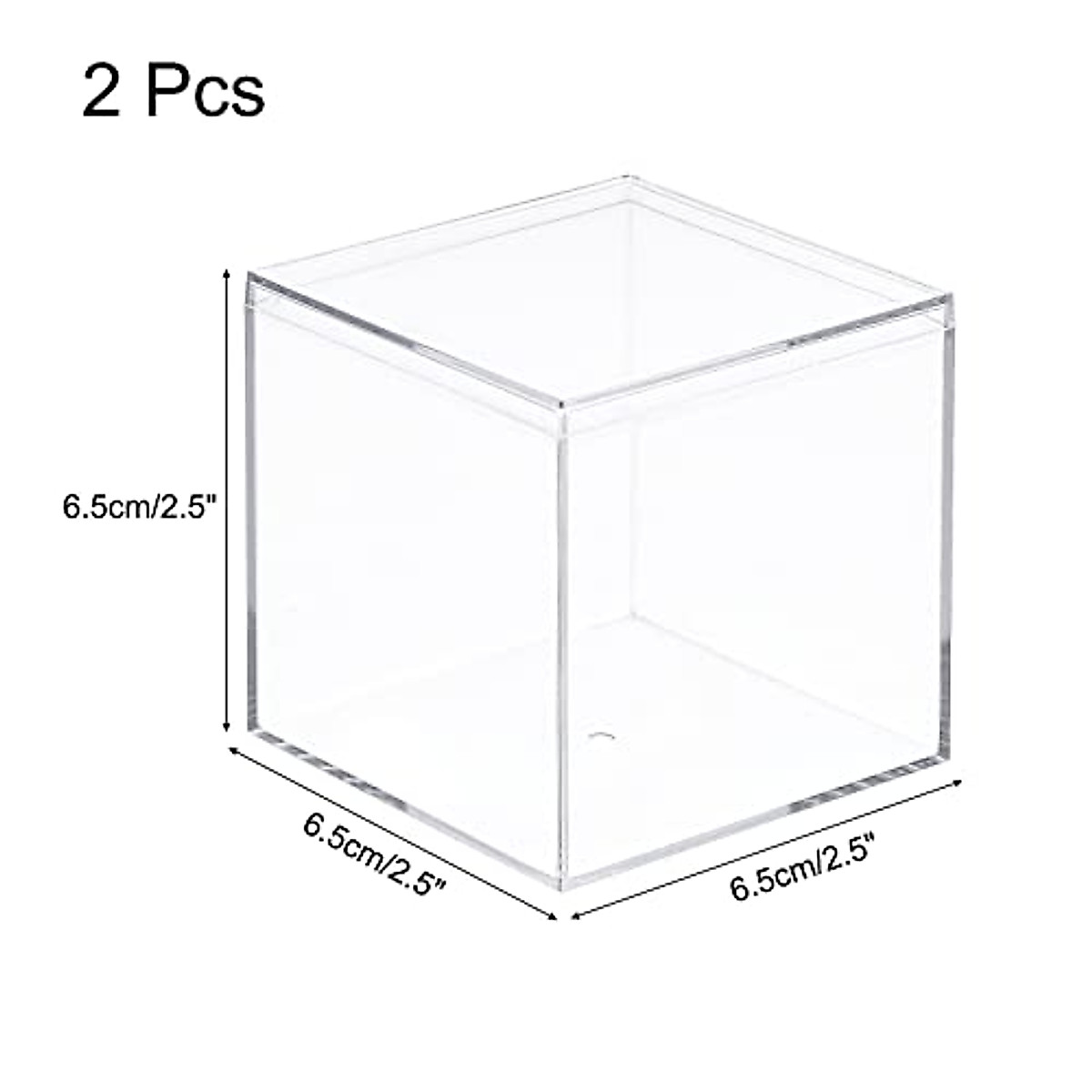 MECCANIXITY Clear Acrylic Plastic Storage Box Square Cube Display Case with Lid, 6.1x6.1x6.1cm Container Box for Small Item, Pack of 2