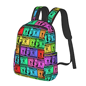 JZDACH For American Money Colorful Bill Dollars backpack book bags for college lightweight laptop backpacks for Men Women