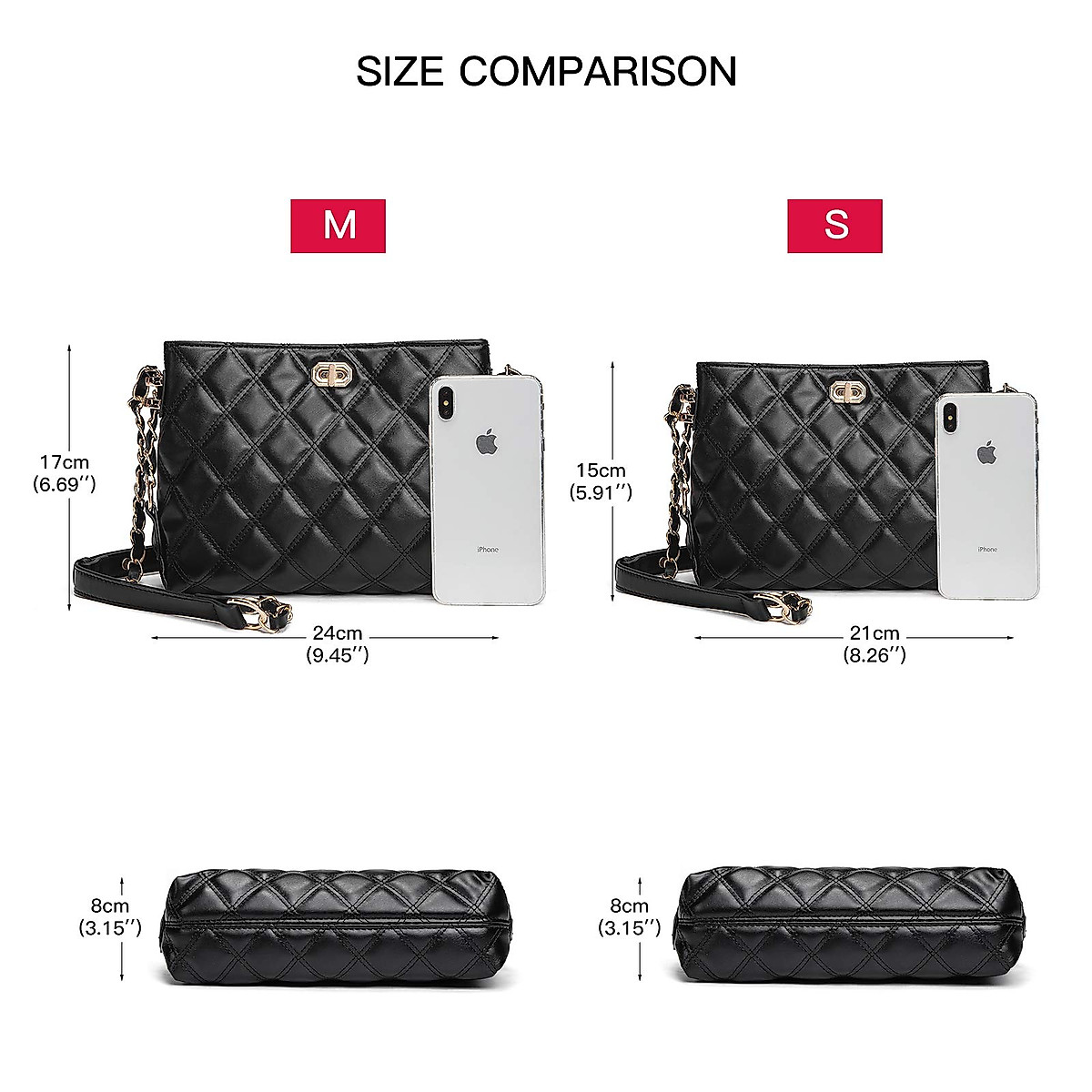 Sivim Crossbody Bags for Women Medium Size Leather Cute Crossbody Purse Shoulder Bag with Adjustable Gold Chain Strap(Medium Black)