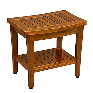 TEAKMAMA Shower Bench with Storage Shelf, Waterproof Teak Shower Chair for Inside Shower, Shower Stool for Shaving Legs, 20” Shower Seat with 400LB Capacity