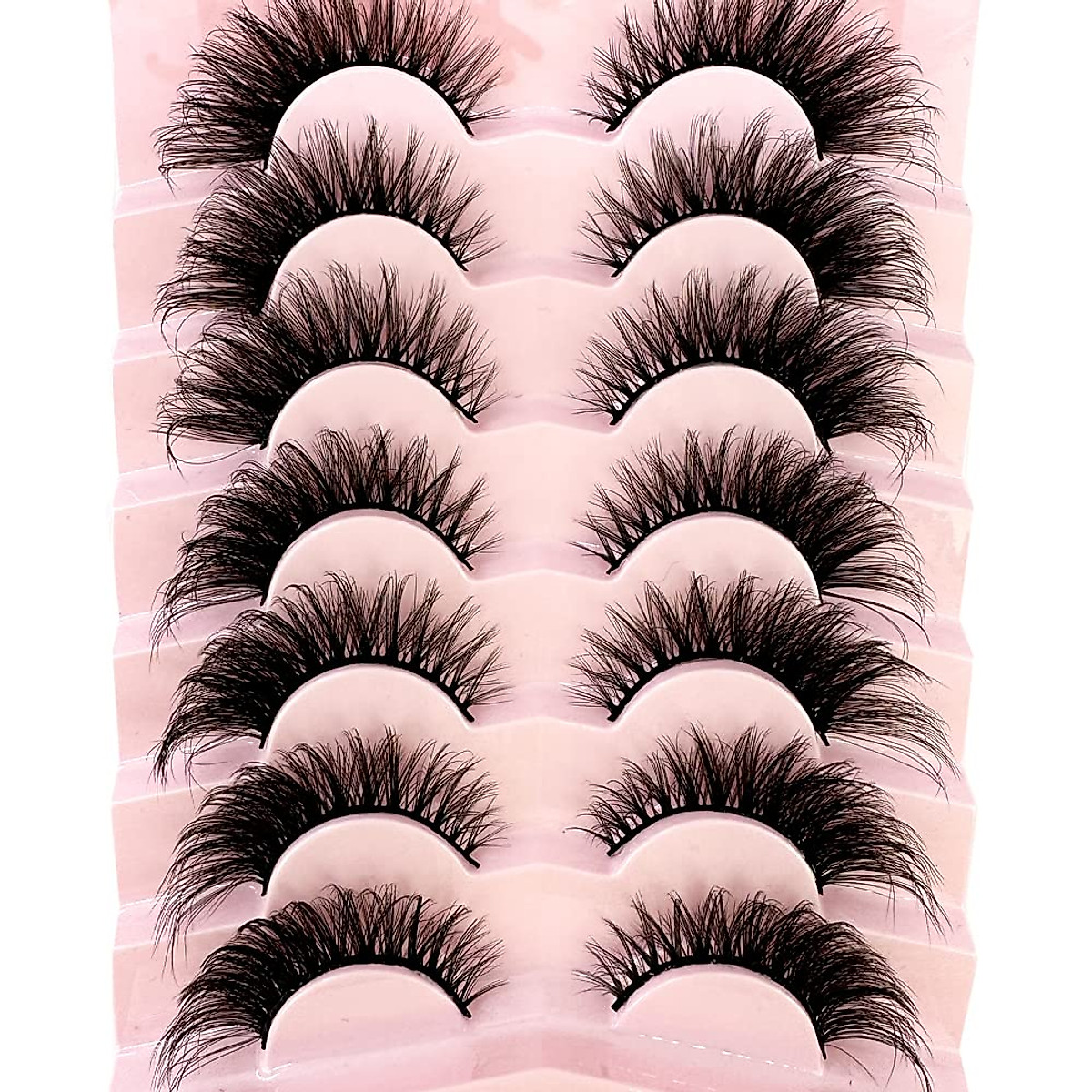 HBZGTLAD 7Pairs Segmented Half Lashes manga Lashes 3D Clear Band Lashes Natural Look Wispy Mink Lashes Fluffy Cat Eye Lashes Pack Fake Eyelashes (7pairs-A)