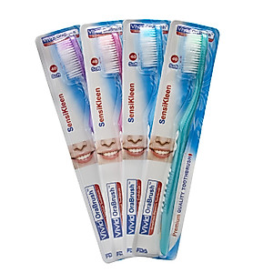 Vivid OraBrush Premium Quality Nylon Filament Toothbrushes – Softer, Rubber Bristles – Built-In Tongue Cleaner – Pack of 12 (SensiKleen)