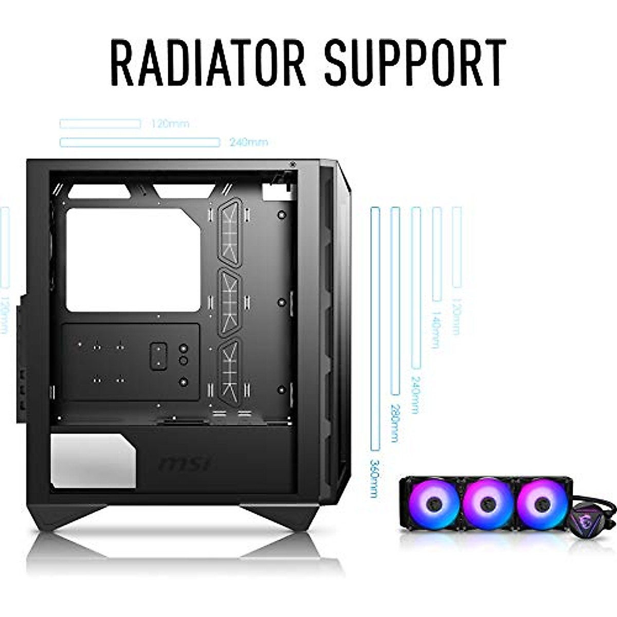 MSI MPG GUNGNIR 110R - Premium Mid-Tower Gaming PC Case - Tempered Glass Side Panel - 4 x ARGB 120mm Fans - Liquid Cooling Support up to 360mm Radiator - Two-Tone Design