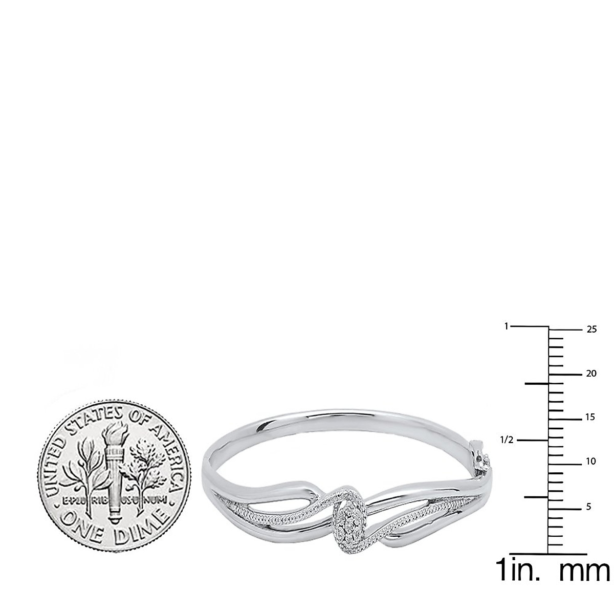 Dazzlingrock Collection 0.04 Carat (ctw) Round Cut White Diamond Ladies Twisted Bangle Bracelet, Sterling Silver