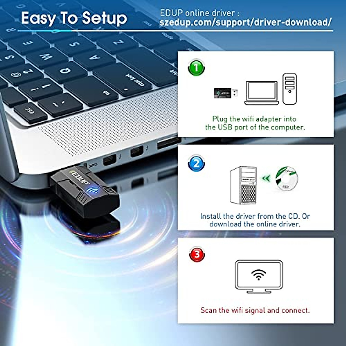 EDUP AC 1300Mbps USB WiFi Adapter for PC USB 3.0 Wireless Dongle, 5Ghz /2.4Ghz Dual Band 802.11ac Network Adapter for Desktop Laptop,Built-in Antenna Supports Windows 10/8/7/XP/Vista/Mac10.6~10.15