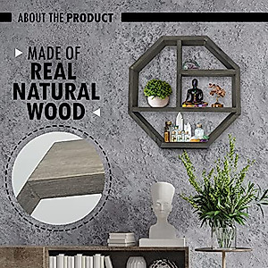 Asuare Wooden Hexagon Shelf | Floating Hexagon Shelf | Essential Oil Display | Crystal Display Shelf | Decor for Room, Bathroom, Living Room| Meditation Shelf