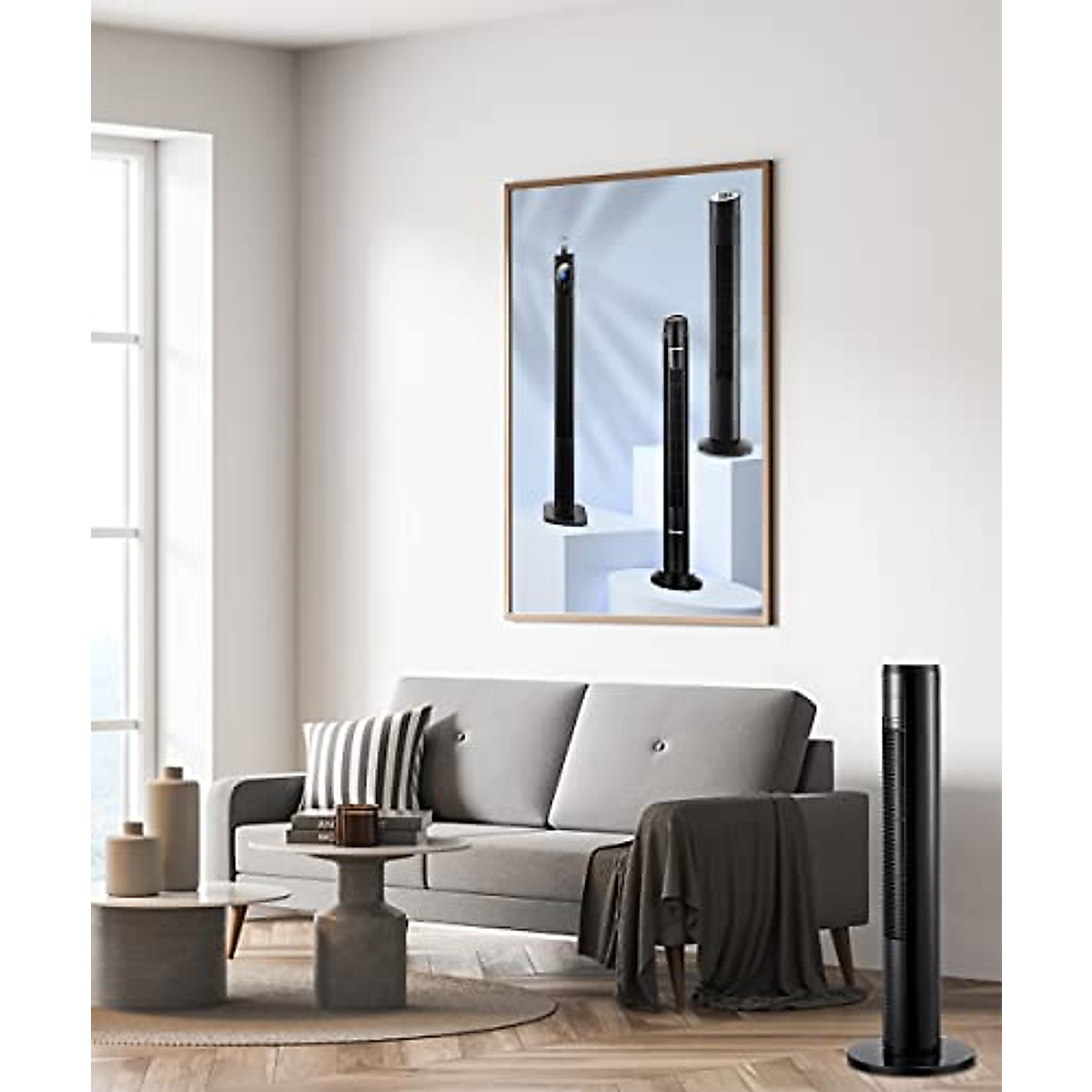 MEPTY Tower Fan with Remote, 36’’ Oscillating Fan with 3 Speeds,3 Modes,Portable Standing Floor Fan with Timer,Quiet Cooling Fan,Bladeless Fan for Bedroom,Office,Living Room,Black