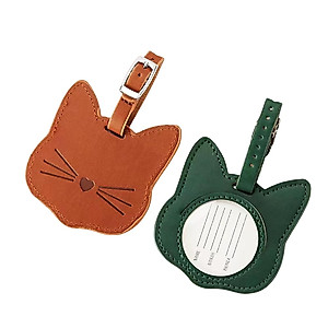 2Pcs Retro Style Cute Cat Premium Faux Leather Luggage Tags Privacy Protection Travel Bag Labels Suitcase Tags for Travel Bag,school bags,backpacks, golf bags, gym bags...