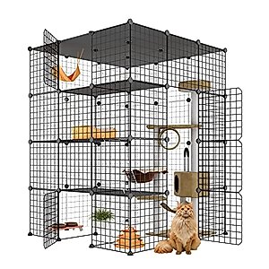 Eiiel Large Cat Cage Enclosures with Balcony Indoor DIY Cat Playpen Detachable Metal Wire Kennels Crate 2x3x3 Large Exercise Place Ideal for 1-3 Cat