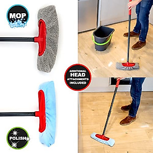 Roamwild Multi-Cleaner Rubber Pull Broom & Dustpan Combo Set with Unique Corner Cleaning Blades for Wet & Dry Mess Pet Hair Fur Removal for Hard Floors and Carpets