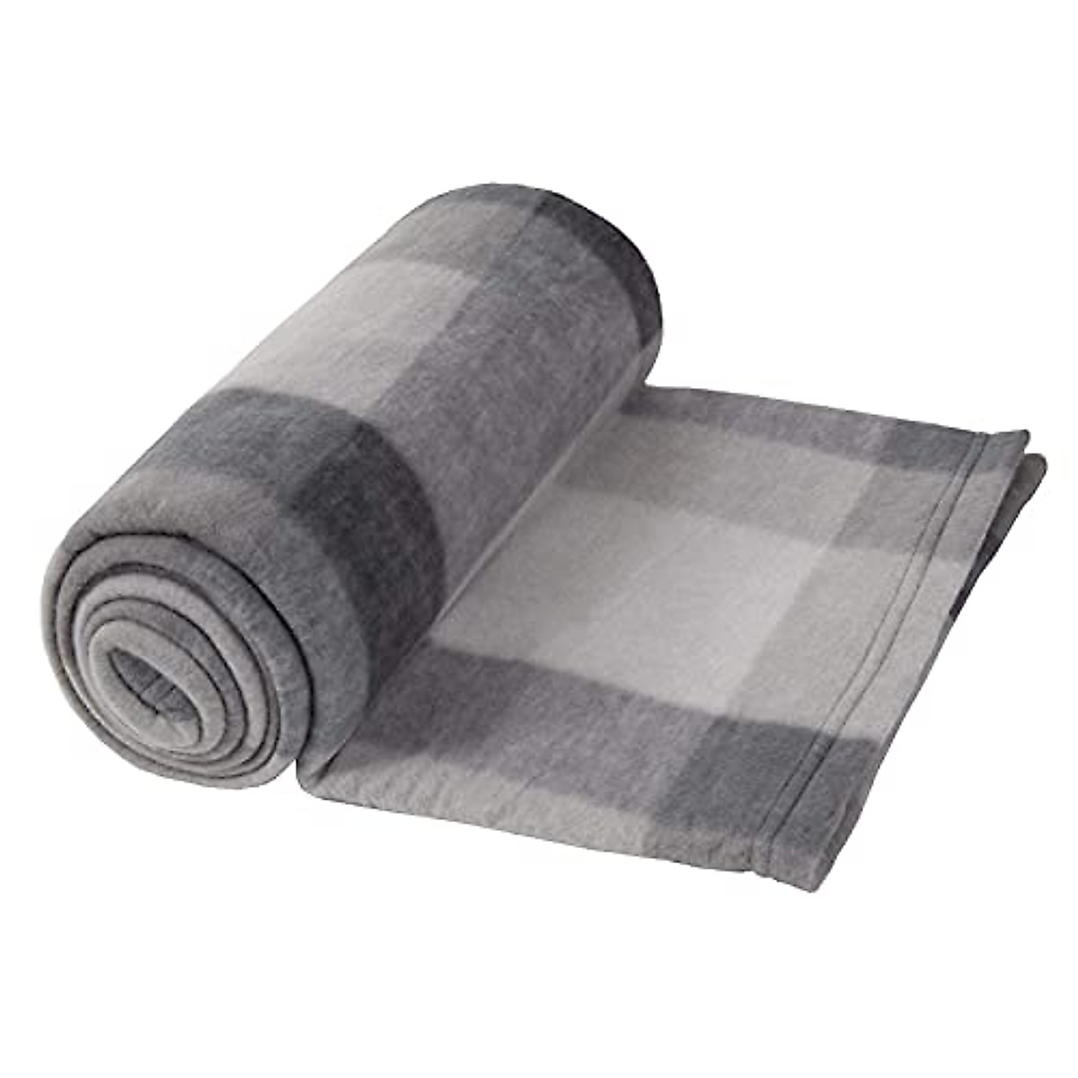 Dreamscene Grey Plaid Check Fleece Blanket Super Soft Lightweight Cozy Sofa Bed Buffalo Throw, Silver - 50" x 60" inch