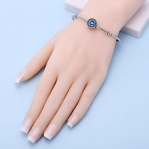 SOUKISS Alphabet A-Z Cubic Stone Charms Solid 925 Sterling Silver Ocean Blue Letter Beads Fits European Bracelets (Letter C)