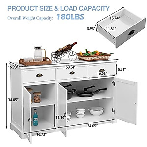 EROMMY White Buffet Cabinet with Storage, Kitchen Sideboard with 3 Doors & 3 Drawers, Farmhouse Buffet Server Bar Cabinet Console Table for Dining Living Room, White