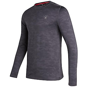 Spyder Men's Active Shirt - Camo Long Sleeve Performance Workout Training Shirt - Lightweight Workout Shirt for Men (S-XL), Size Large, Burnt Charcoal