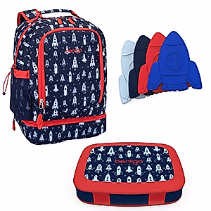 Bentgo 2-in-1 Backpack & Insulated Lunch Bag Set With Kids Prints Lunch Box and 4 Reusable Ice Packs (Space Rockets)