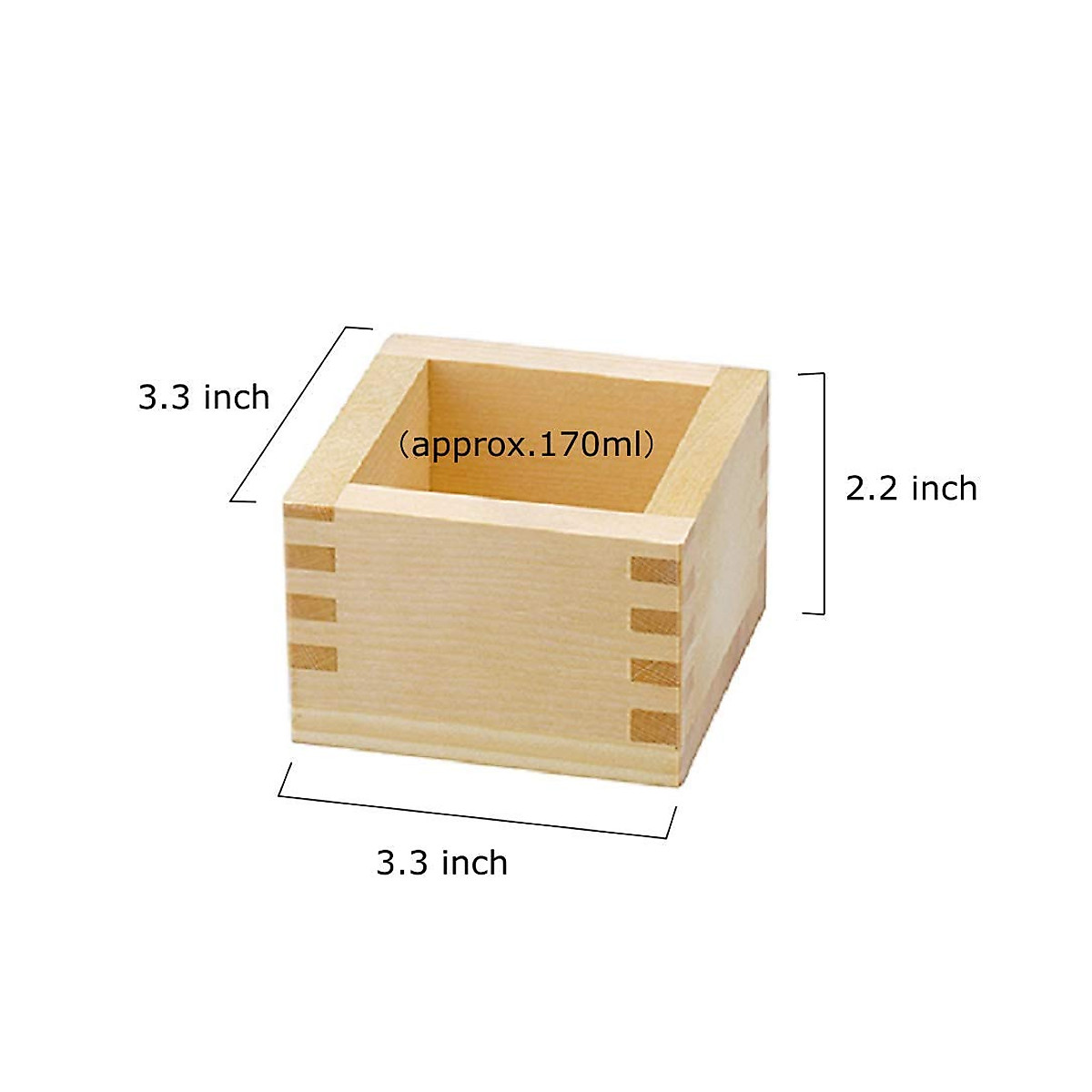 EDOYA Hinoki Wood Sake Cups (Set of 2) Japanese Box Masu with Japanese Lucky Brand (Long Life Fuji)