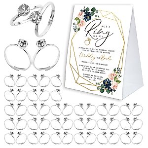 Bridal Shower Ring Game, Put a Ring On It Bridal Shower Game with 50 Fake Rings, Bridal Shower Decorations, Wedding Game, Bachelorette Hens Party Game for Guests - RG11