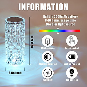 BGFHome Crystal Table Lamp RGB Color Changing Night Light ，Romantic LED Rose Diamond Touch Lamps for Living Room Housewarming Gift ( Remote & Touch